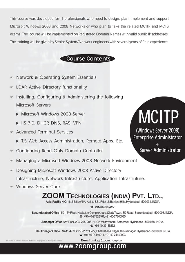 Mcitp course details | PDF | Operating Systems | Computer Software and Applications