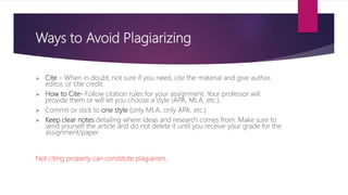 Basic Citation: Avoiding Plagiarism_fall 2018 | PPTX