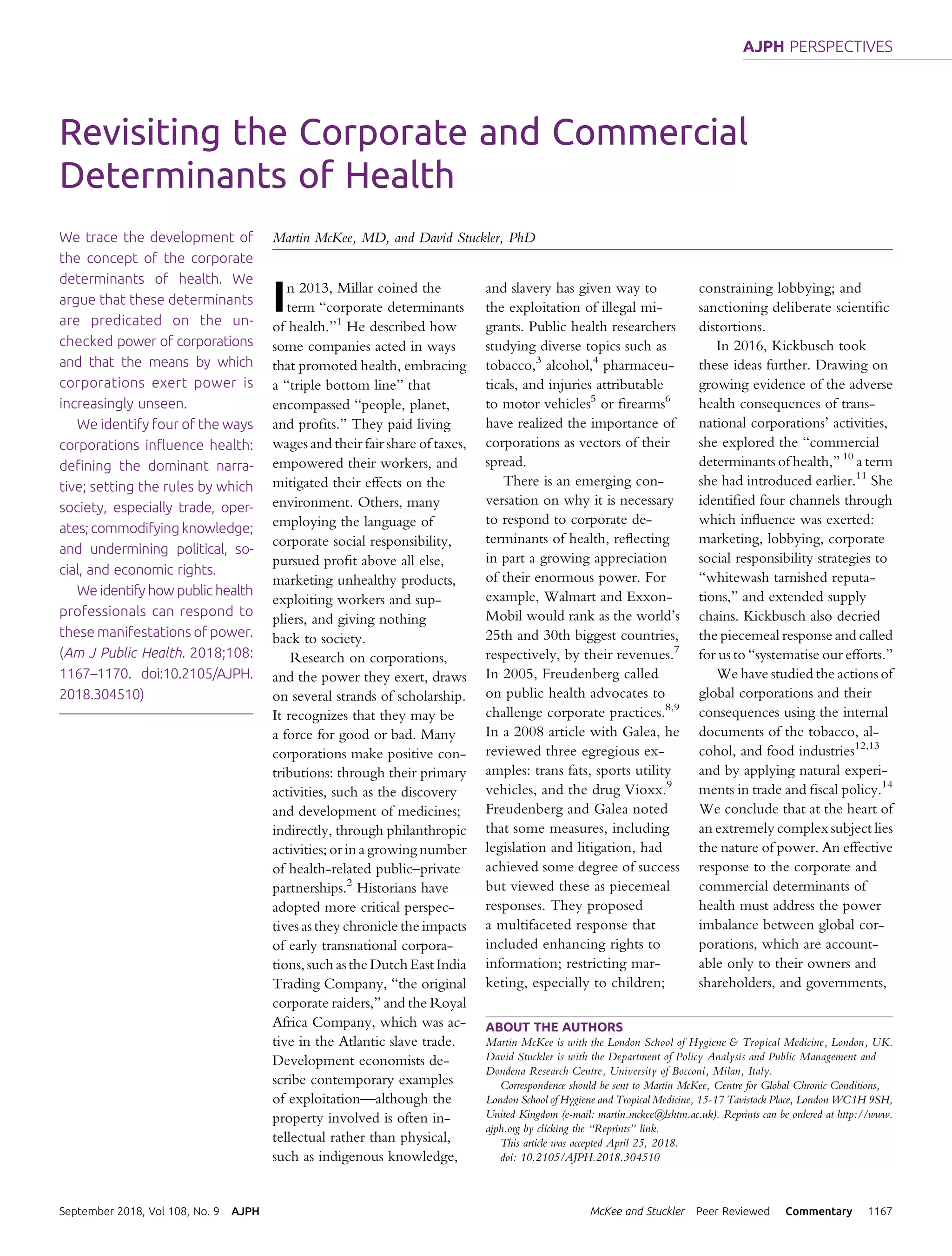 Revisiting the Corporate and Commercial Determinants of Health | PDF | Healthcare Industry ...