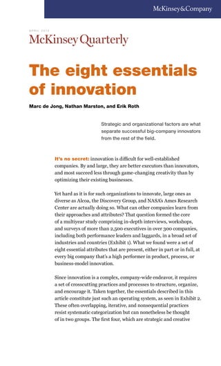 Mc kinsey the eight essentials of innovation | PDF
