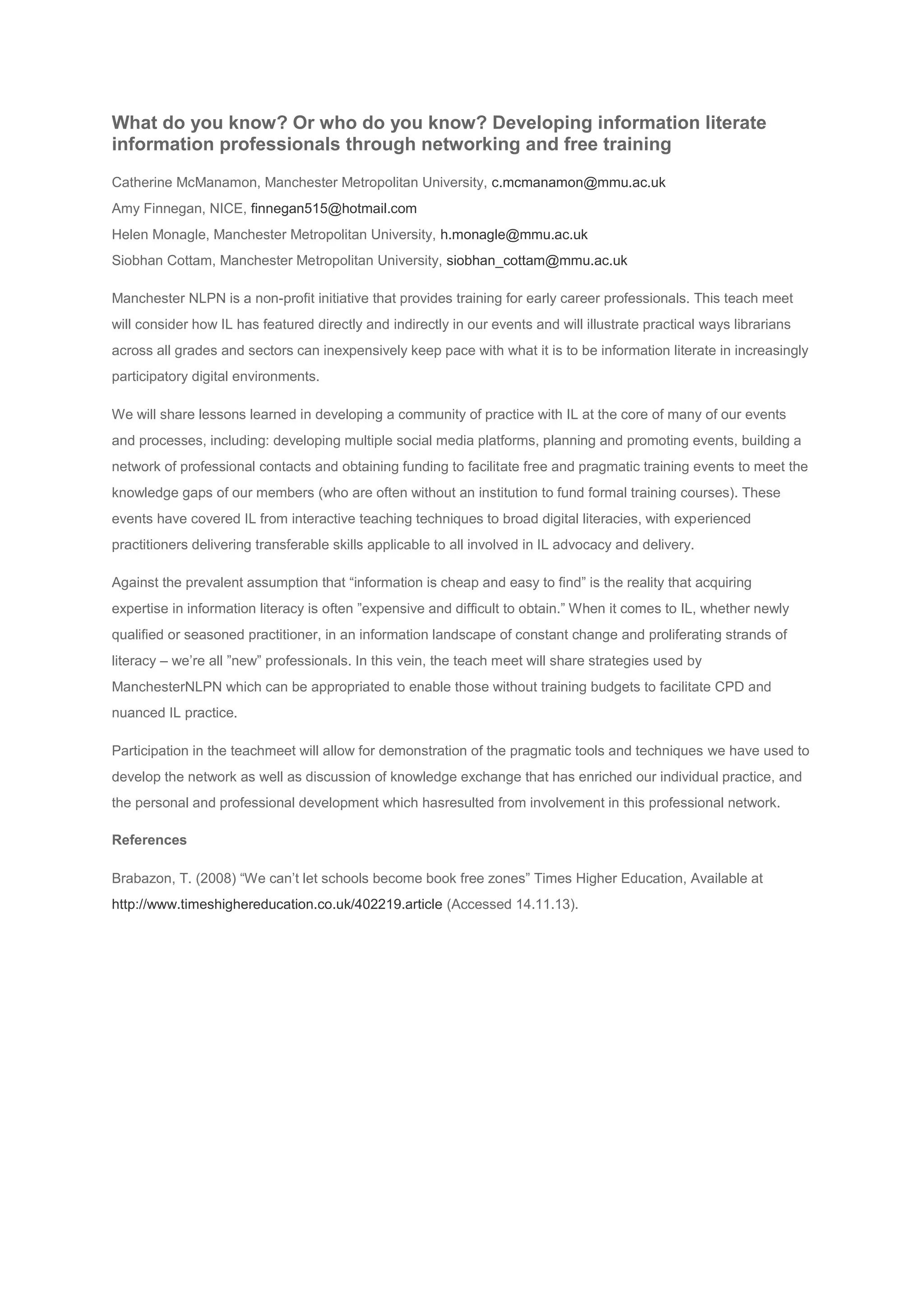 What do you know? Or who do you know? Developing information literate ...