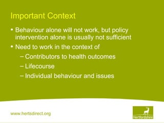 Behaviour change as part of a public health strategy | PPT