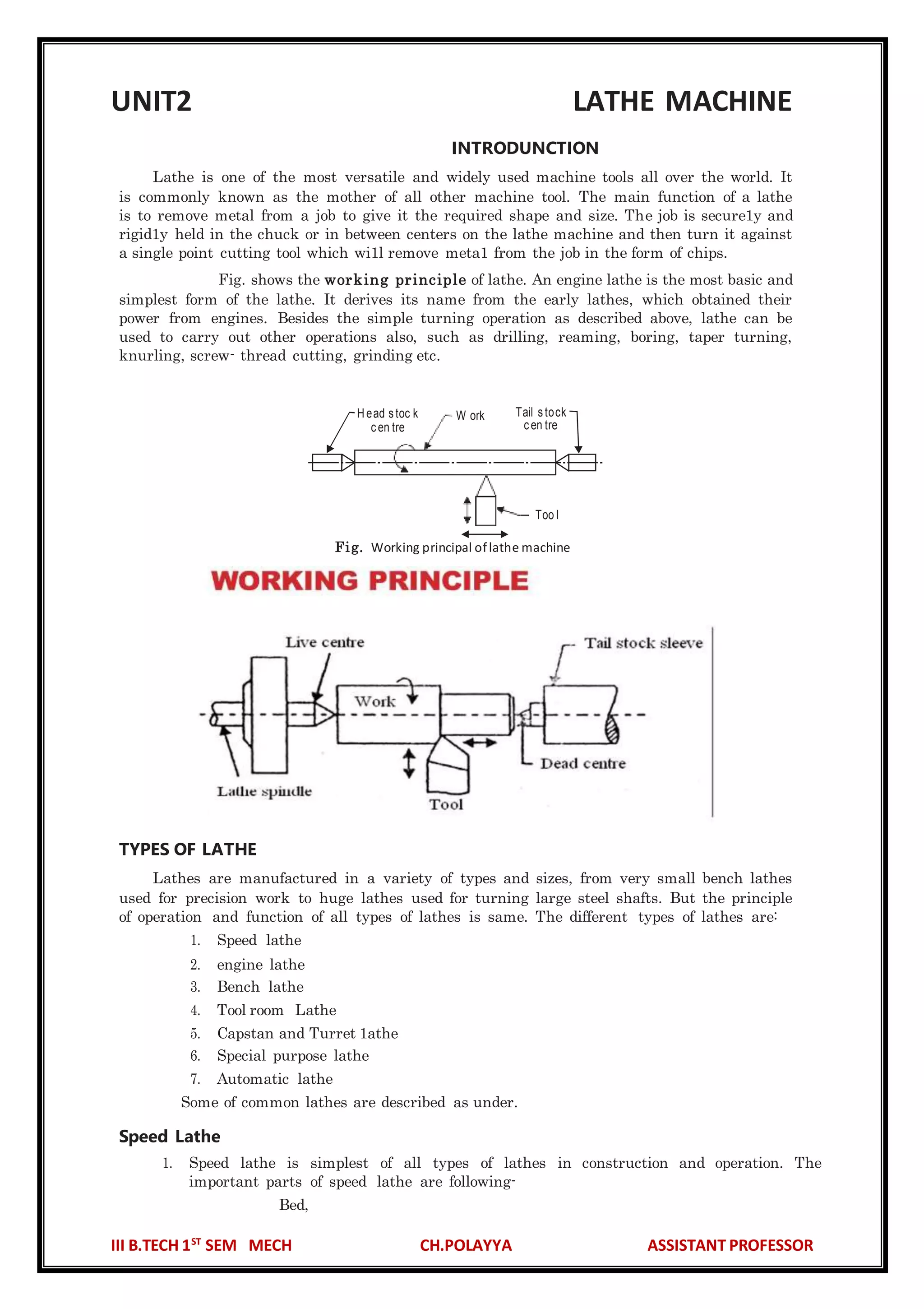 LATHE MACHINE NOTES BY POLAYYA CHINTADA | DOCX