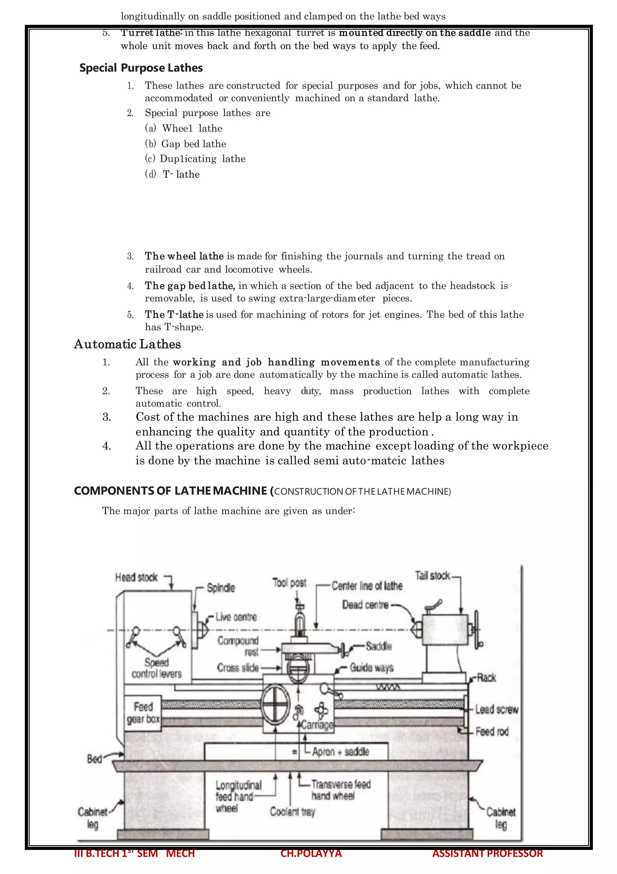 LATHE MACHINE NOTES BY POLAYYA CHINTADA | DOCX