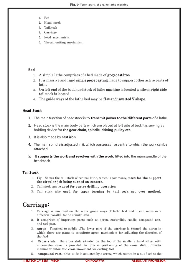 LATHE MACHINE NOTES BY POLAYYA CHINTADA | DOCX