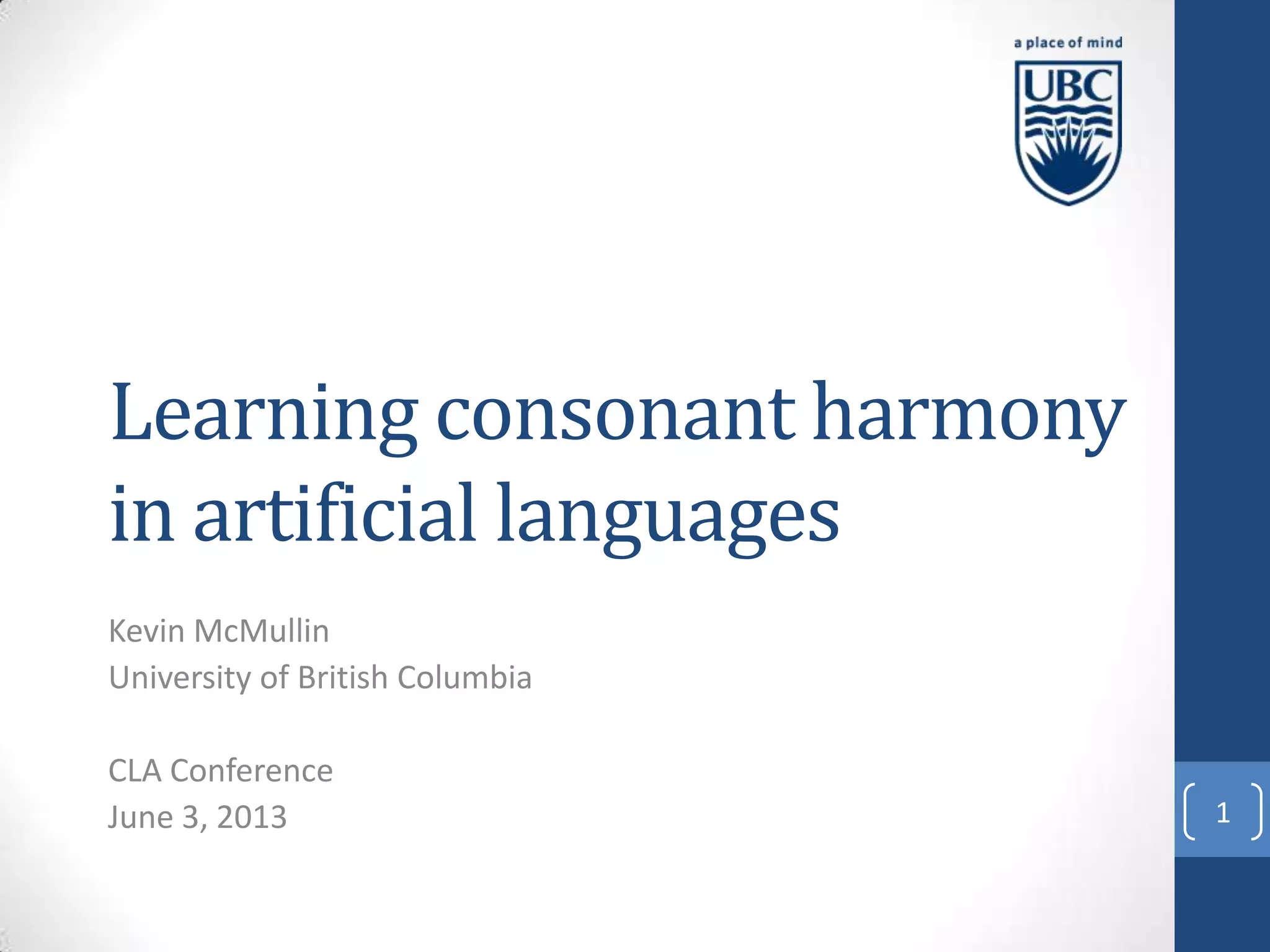 Learning consonant harmony in artificial languages | PPTX | Audio ...