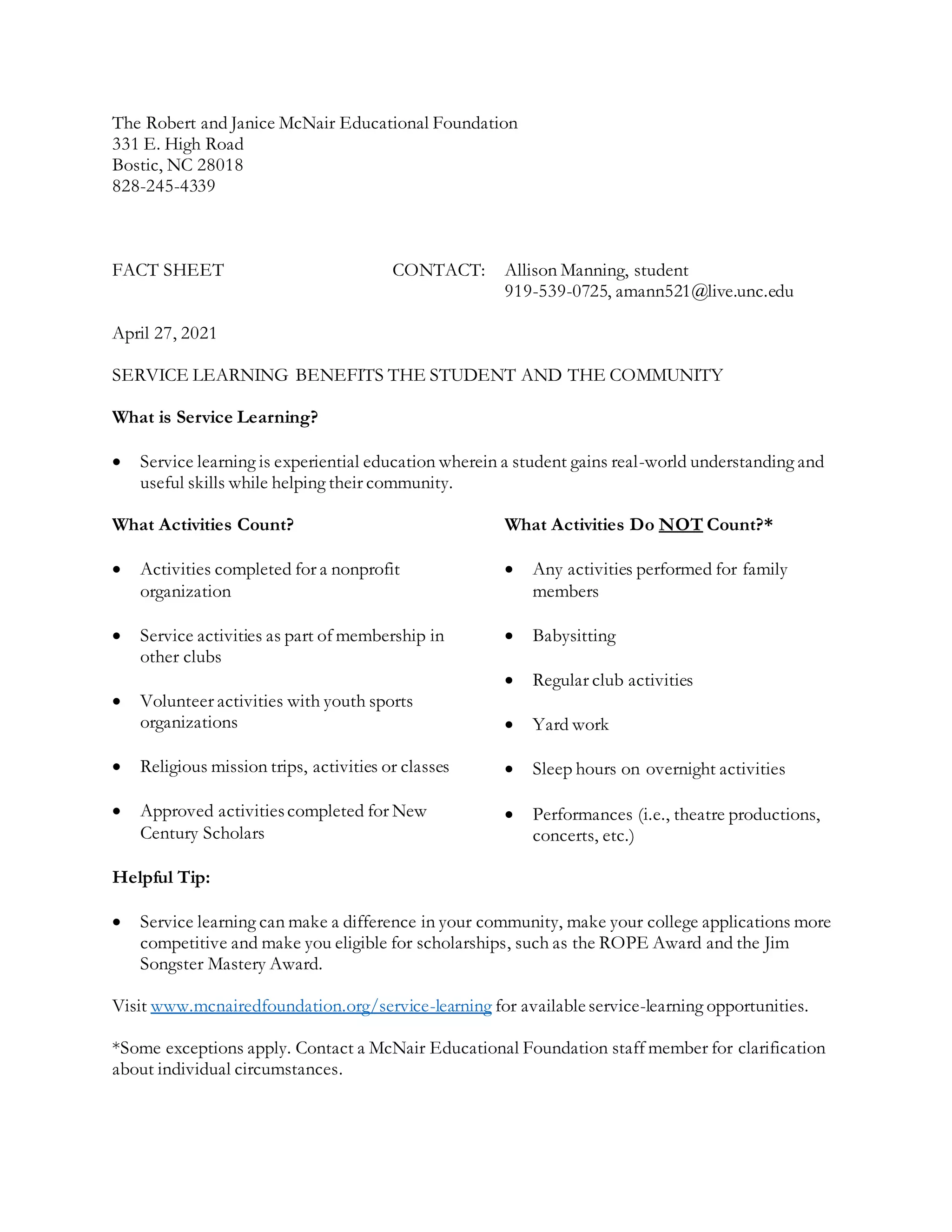 McNair Fact Sheet | DOCX