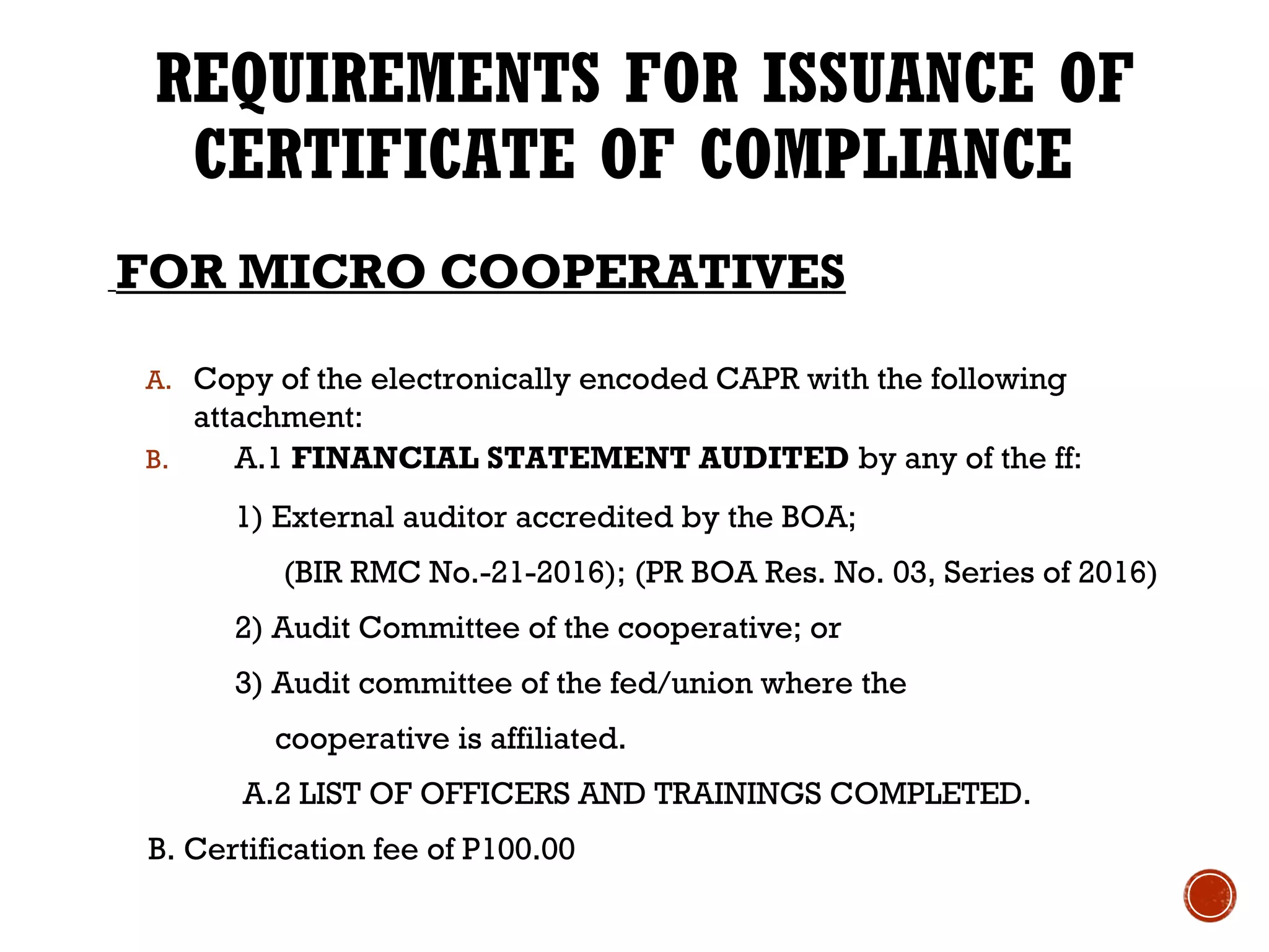 MC No. 2016 07 Reportorial Requirements for Cooperatives 2019 | PPT