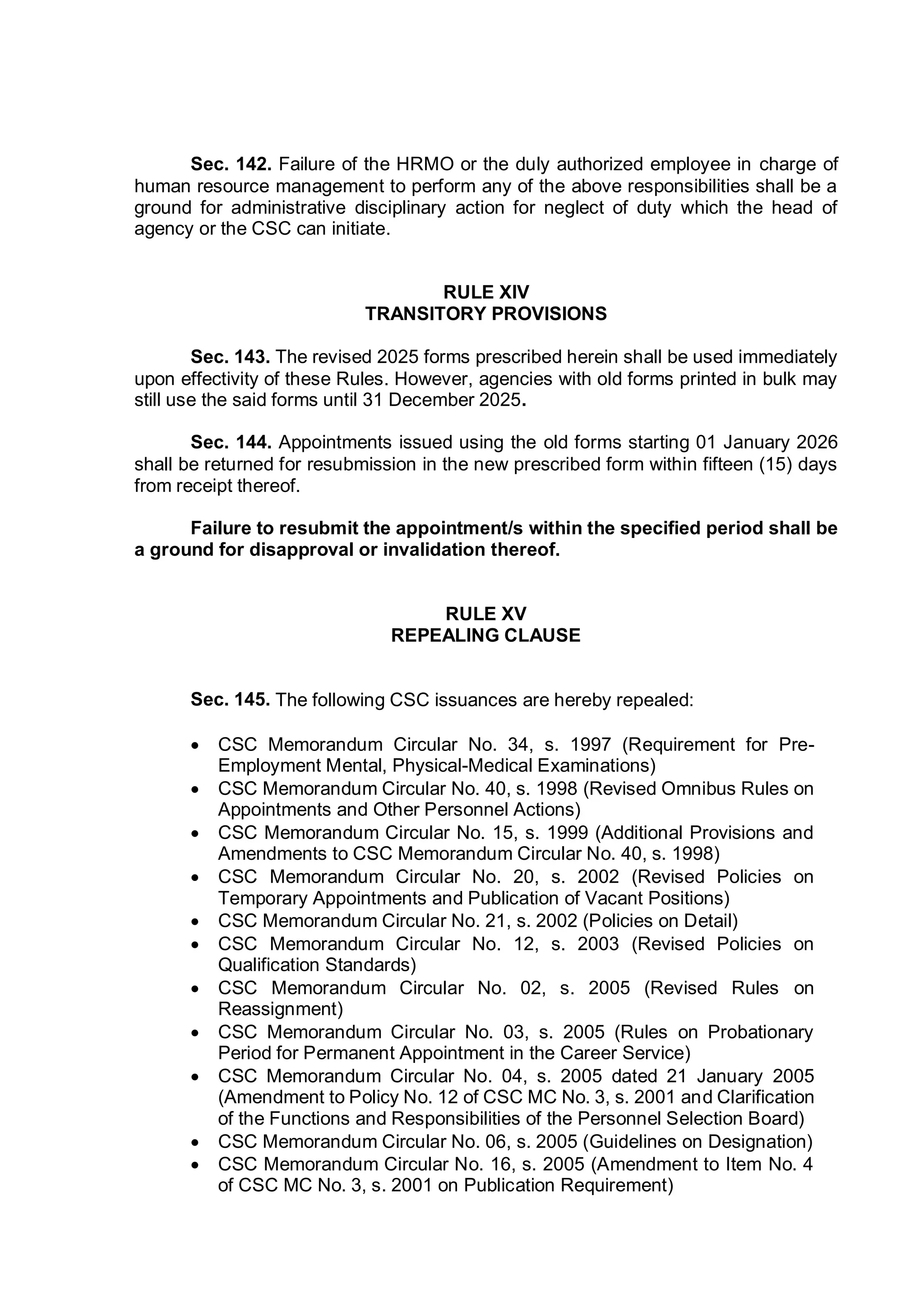 MC No. 08 s. 2025 of the CSC Omnibus Rules on Appointments and Other HR ...