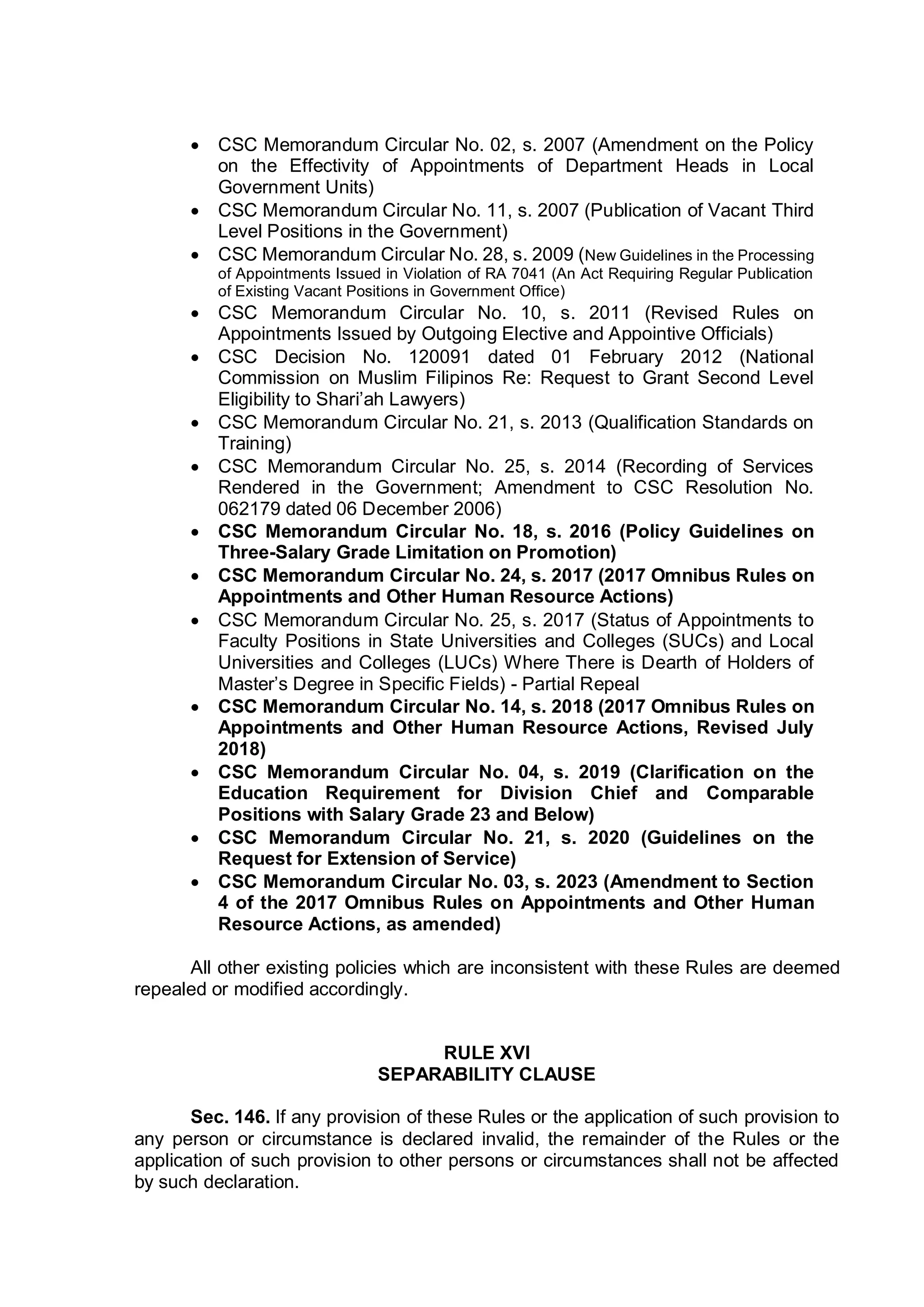 MC No. 08 s. 2025 of the CSC Omnibus Rules on Appointments and Other HR ...