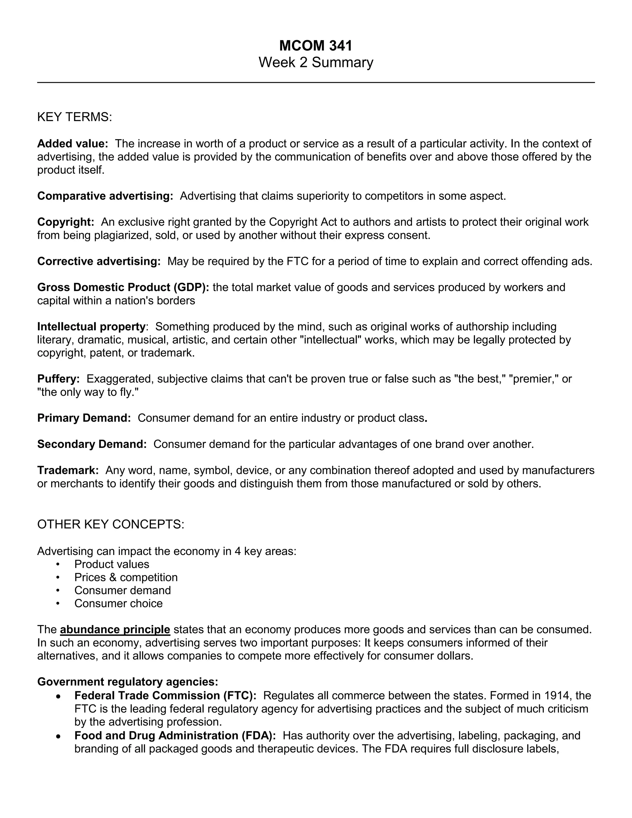 Mcom 341 week 2 summary | PDF