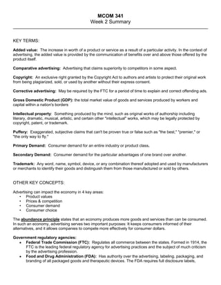 Mcom 341 week 2 summary | PDF