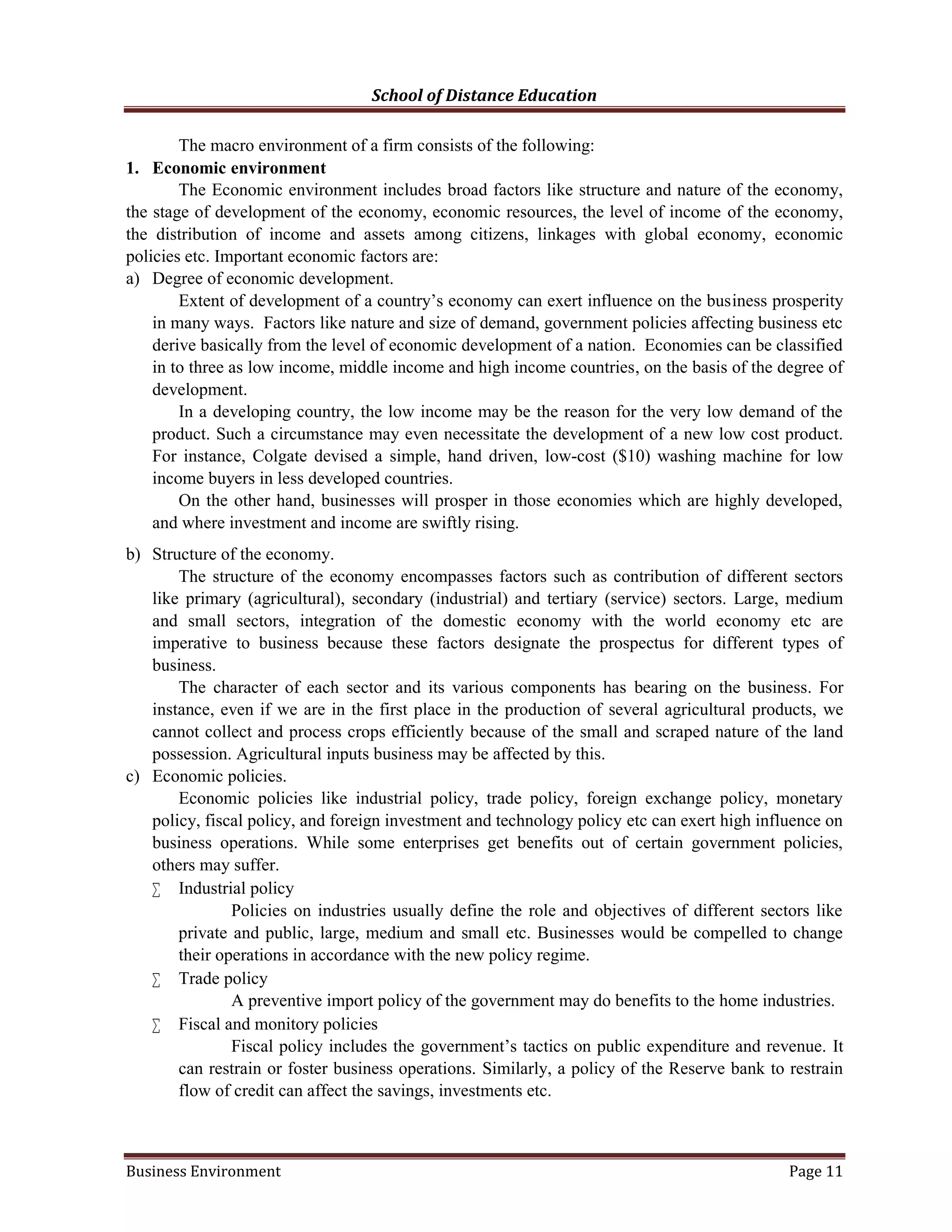 Mcom business environment notes | PDF