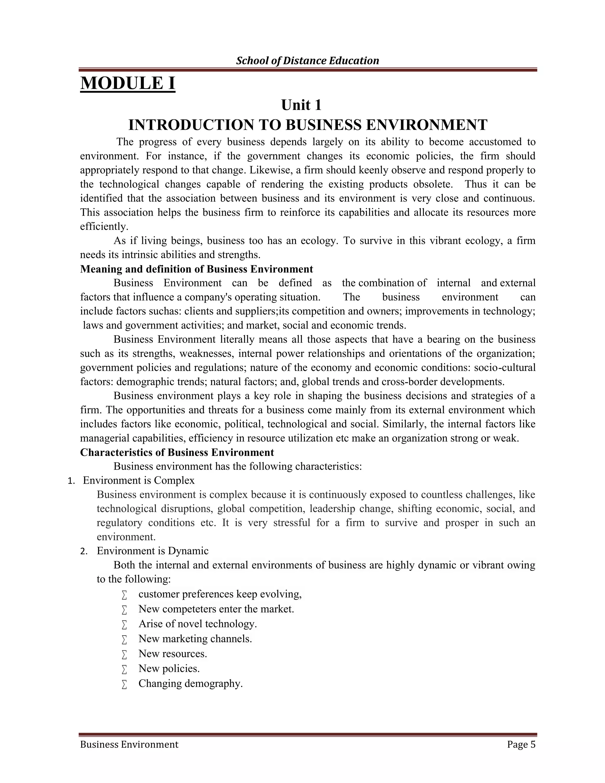Mcom business environment notes | PDF
