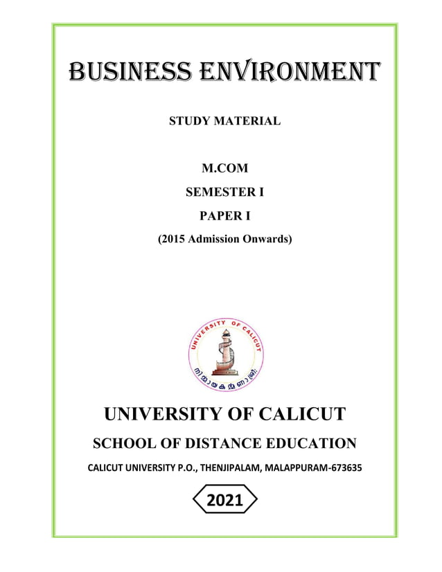 Mcom business environment notes | PDF