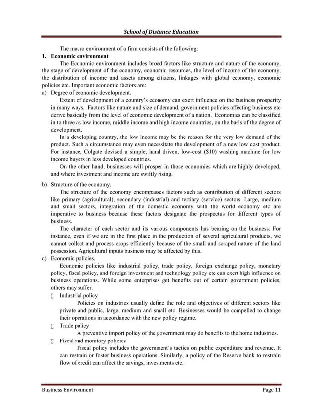 Mcom business environment notes | PDF