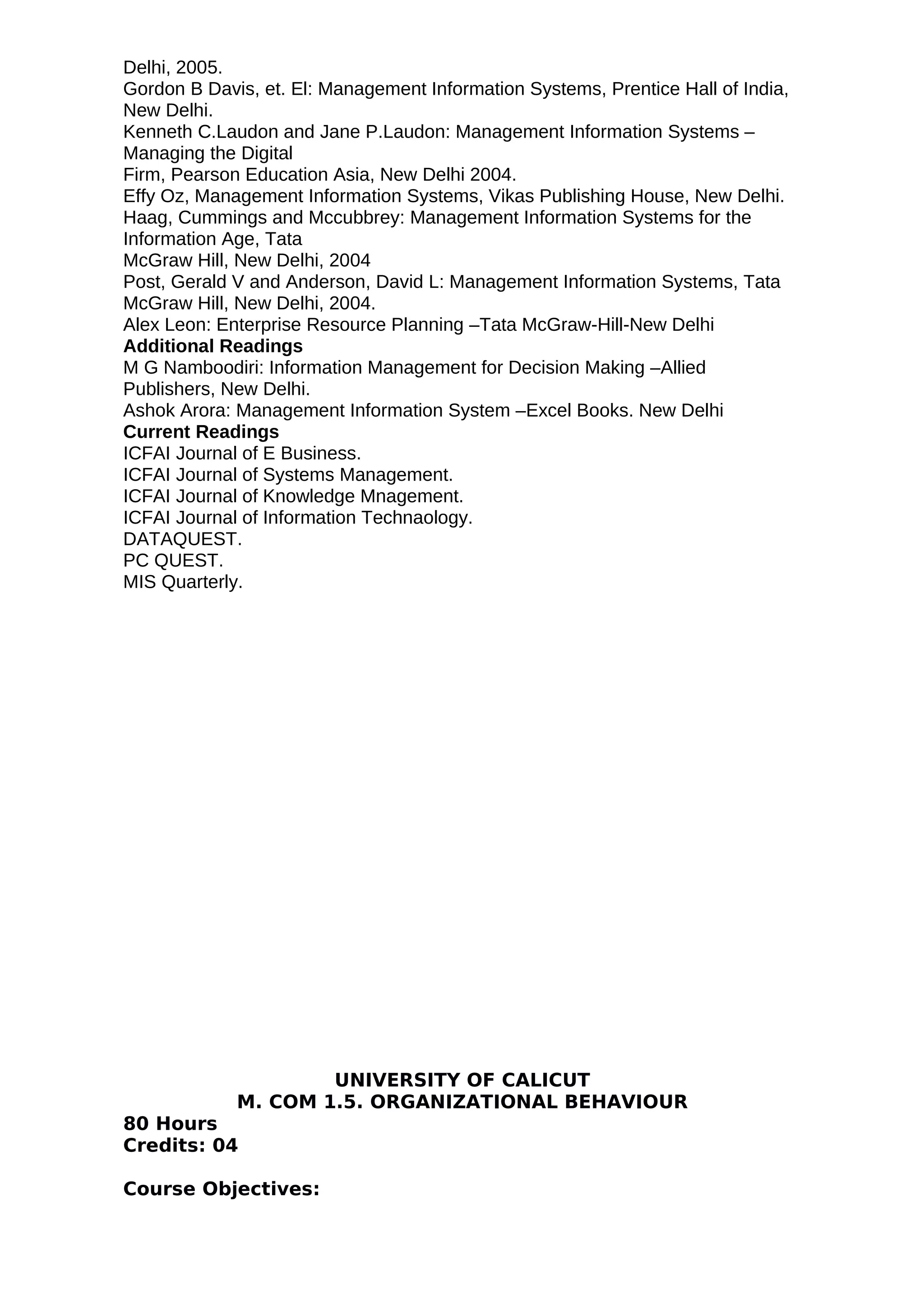 Mcom syllabus for calicut university | PDF