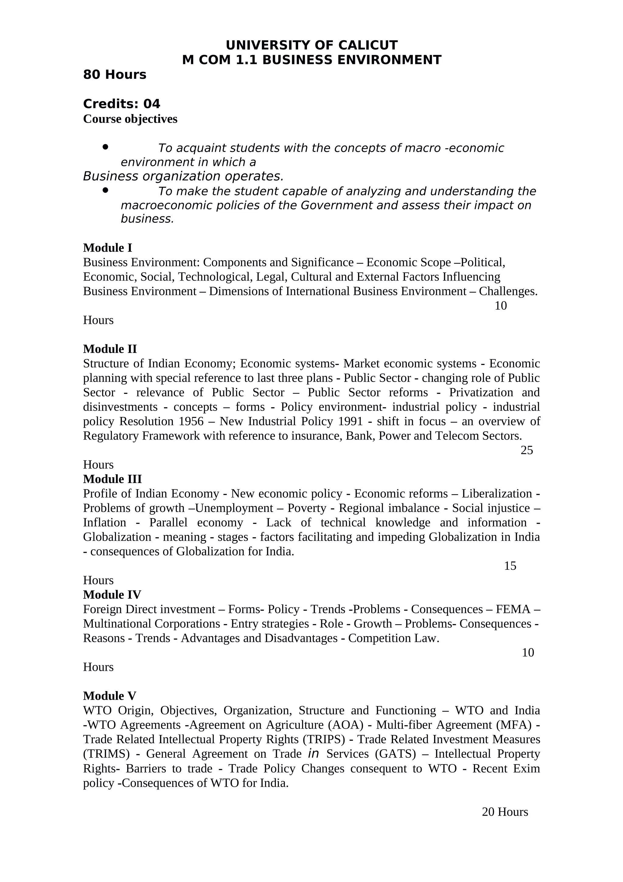 Mcom syllabus for calicut university | PDF