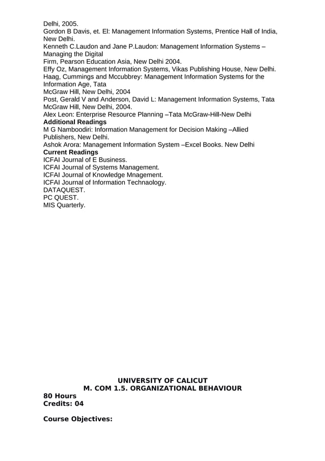 Mcom syllabus for calicut university | PDF