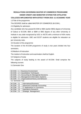 Mcom syllabus for calicut university | PDF