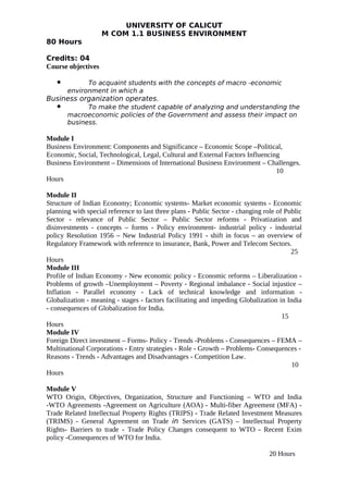 Mcom syllabus for calicut university | PDF