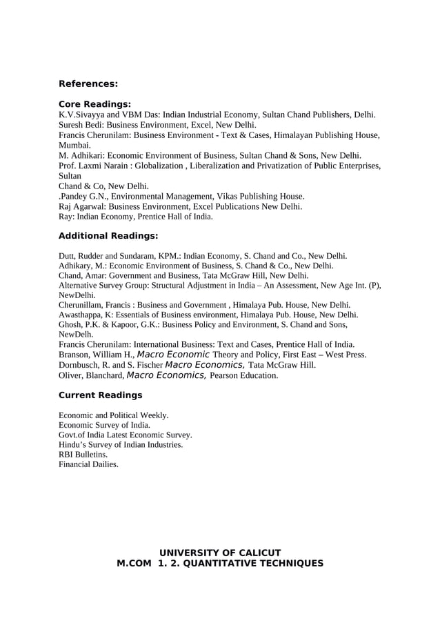 Mcom syllabus for calicut university | PDF