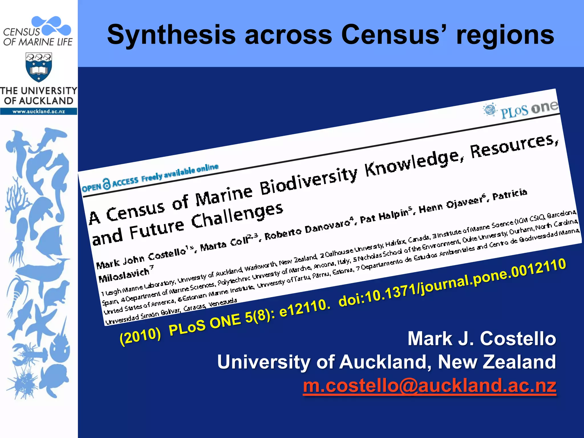 Marine Biodiversity - Mark Costello - NRIC synthesis | PPT
