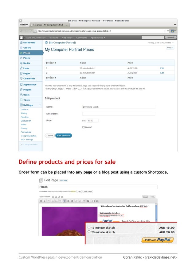 Custom WordPress plugin development demonstration | PDF