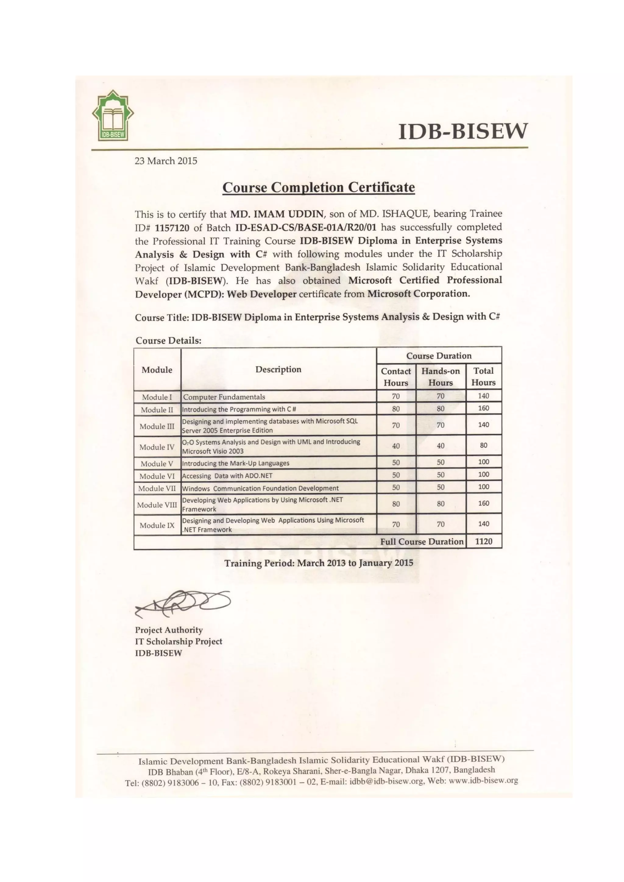 MCPD Certification | Imam Uddin | imamuddinwp | PDF