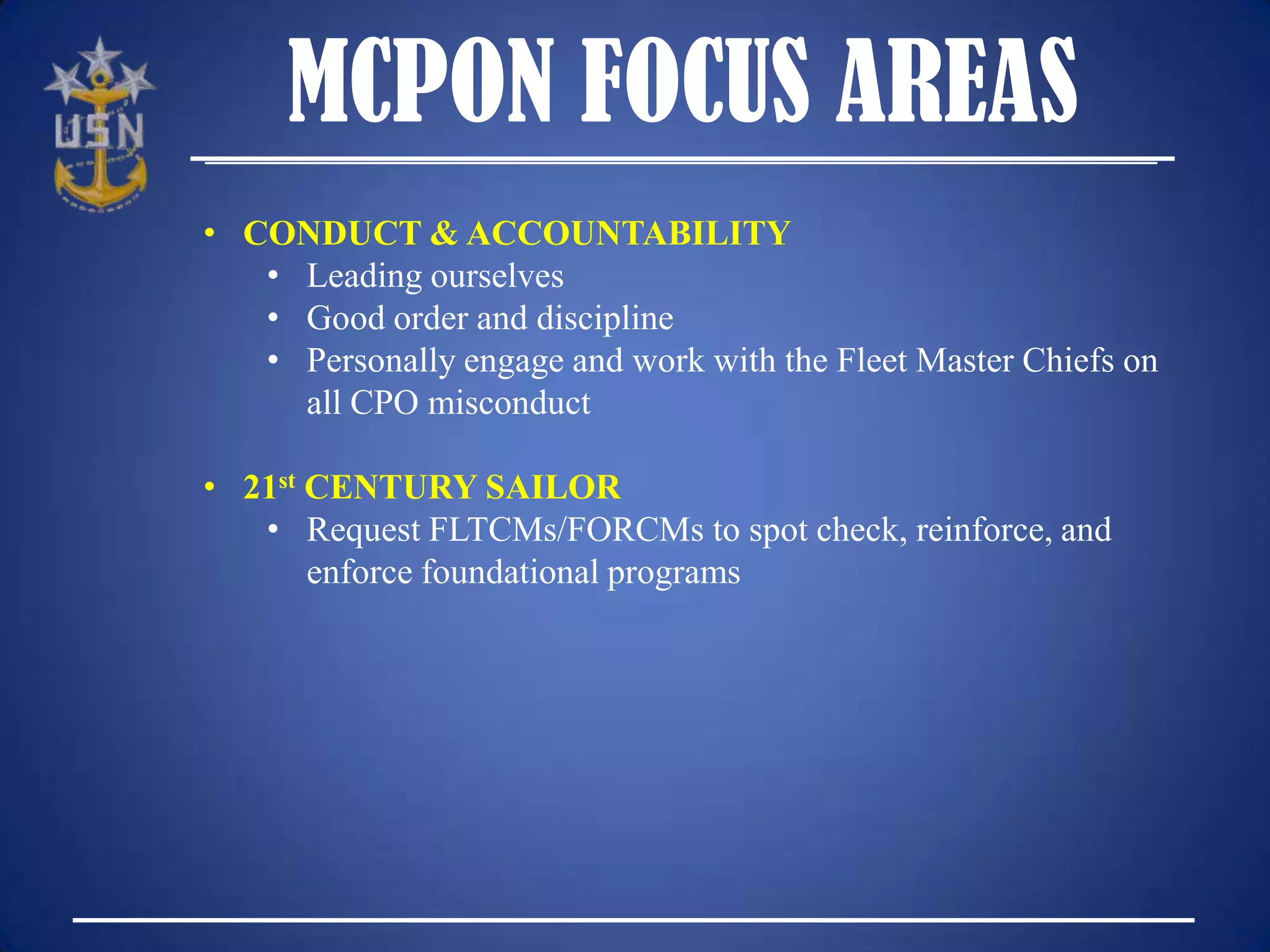 Mcpon Stevens Vision focus areas | PPTX