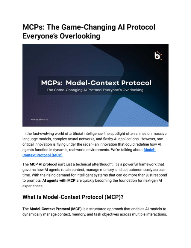 Model Context Protocol (MCP): The Future of AI | Bluebash | PDF