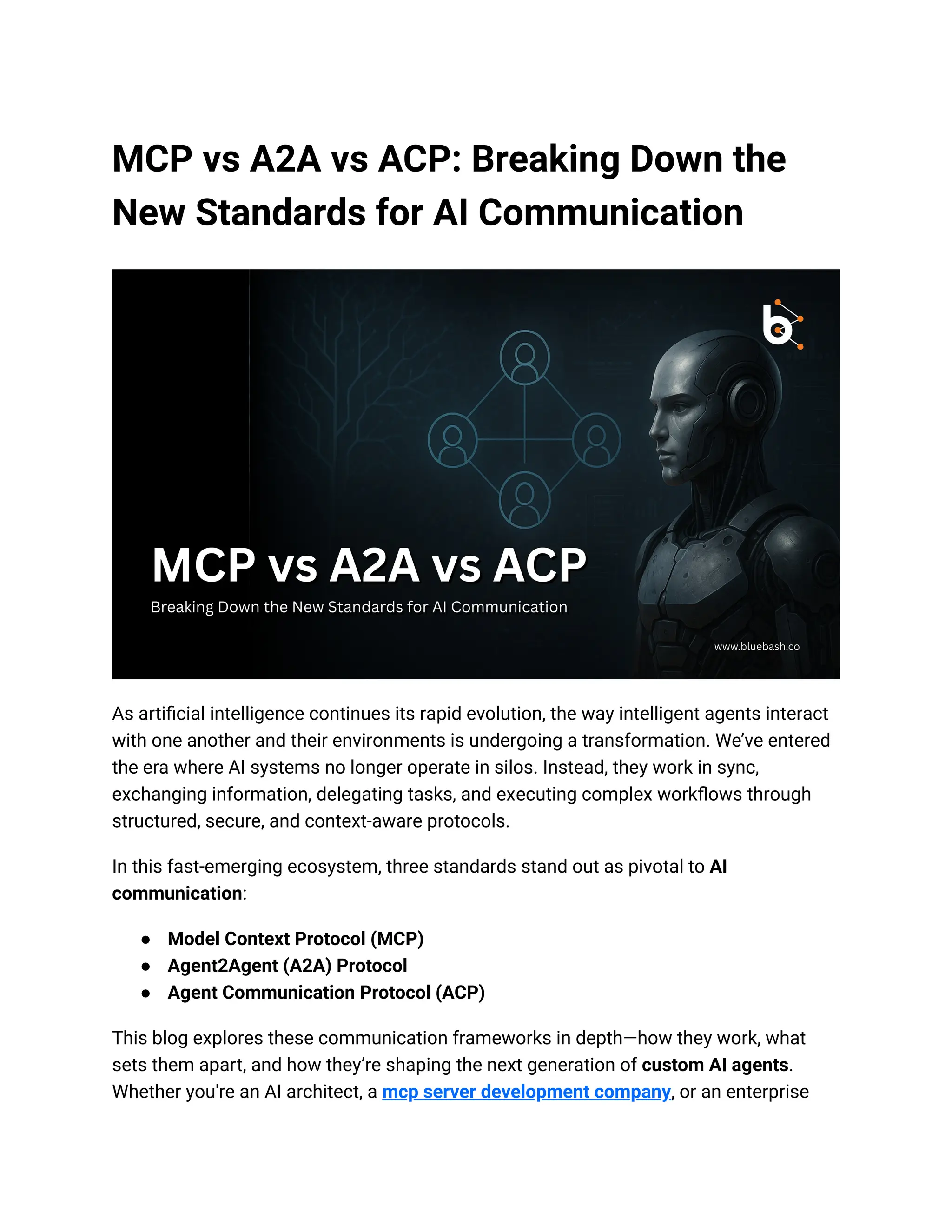 MCP vs A2A vs ACP: Choosing the Right Protocol | Bluebash | PDF