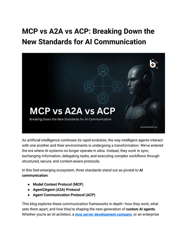 MCP vs A2A vs ACP: Choosing the Right Protocol | Bluebash | PDF