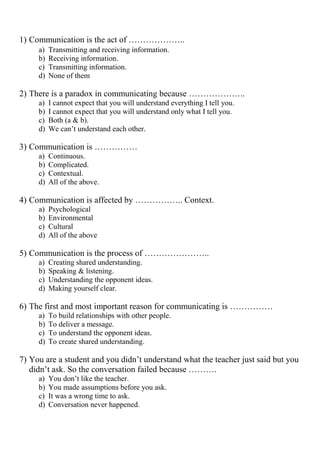 Mcq questions for communication skills course | PDF