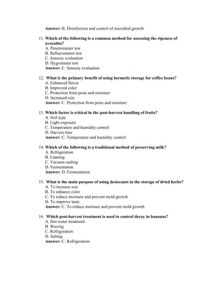 MCQ collection related to post Harvest horticulture | DOCX