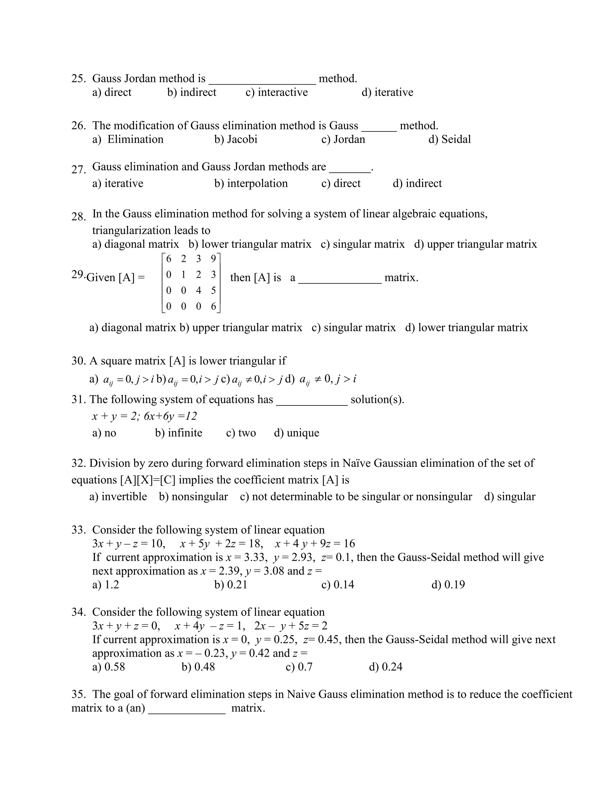 Multiple Choice Questions - Numerical Methods | PDF