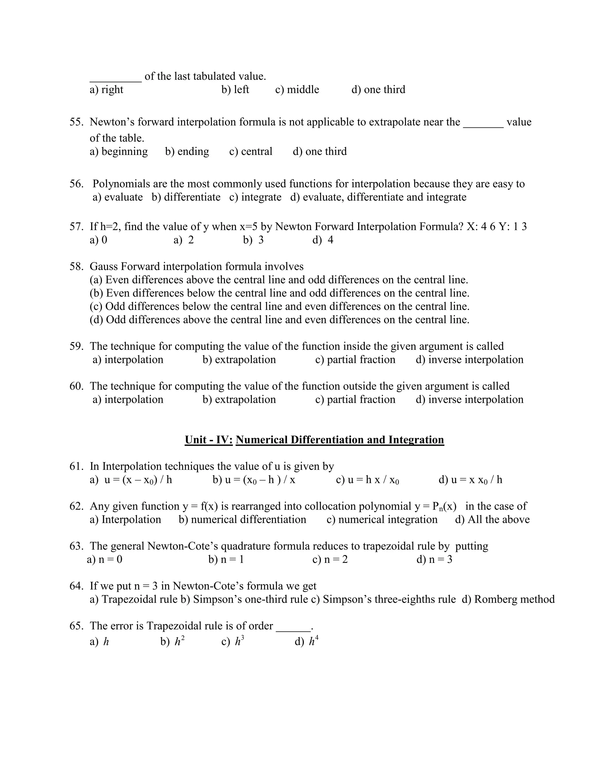 Multiple Choice Questions - Numerical Methods | PDF