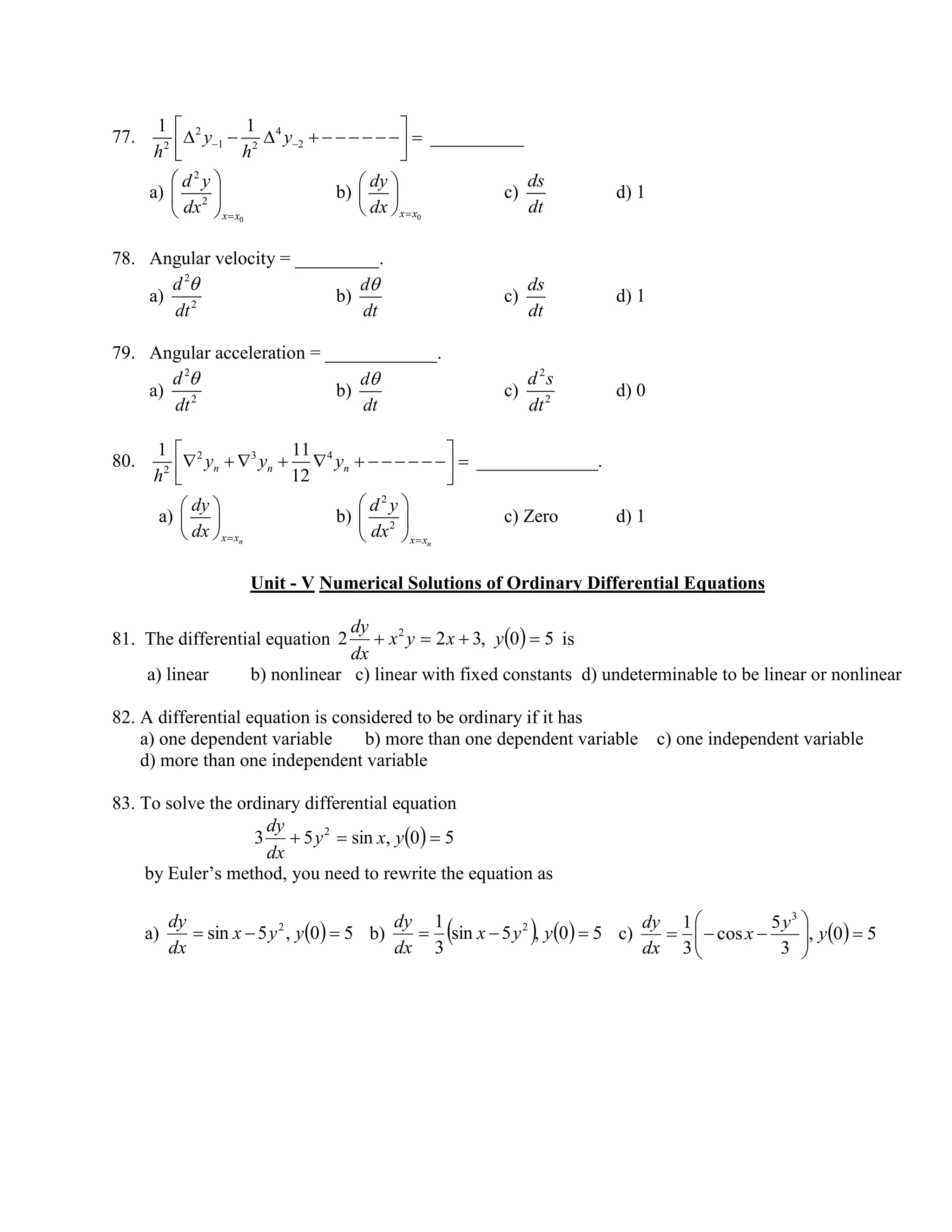 Multiple Choice Questions - Numerical Methods | PDF