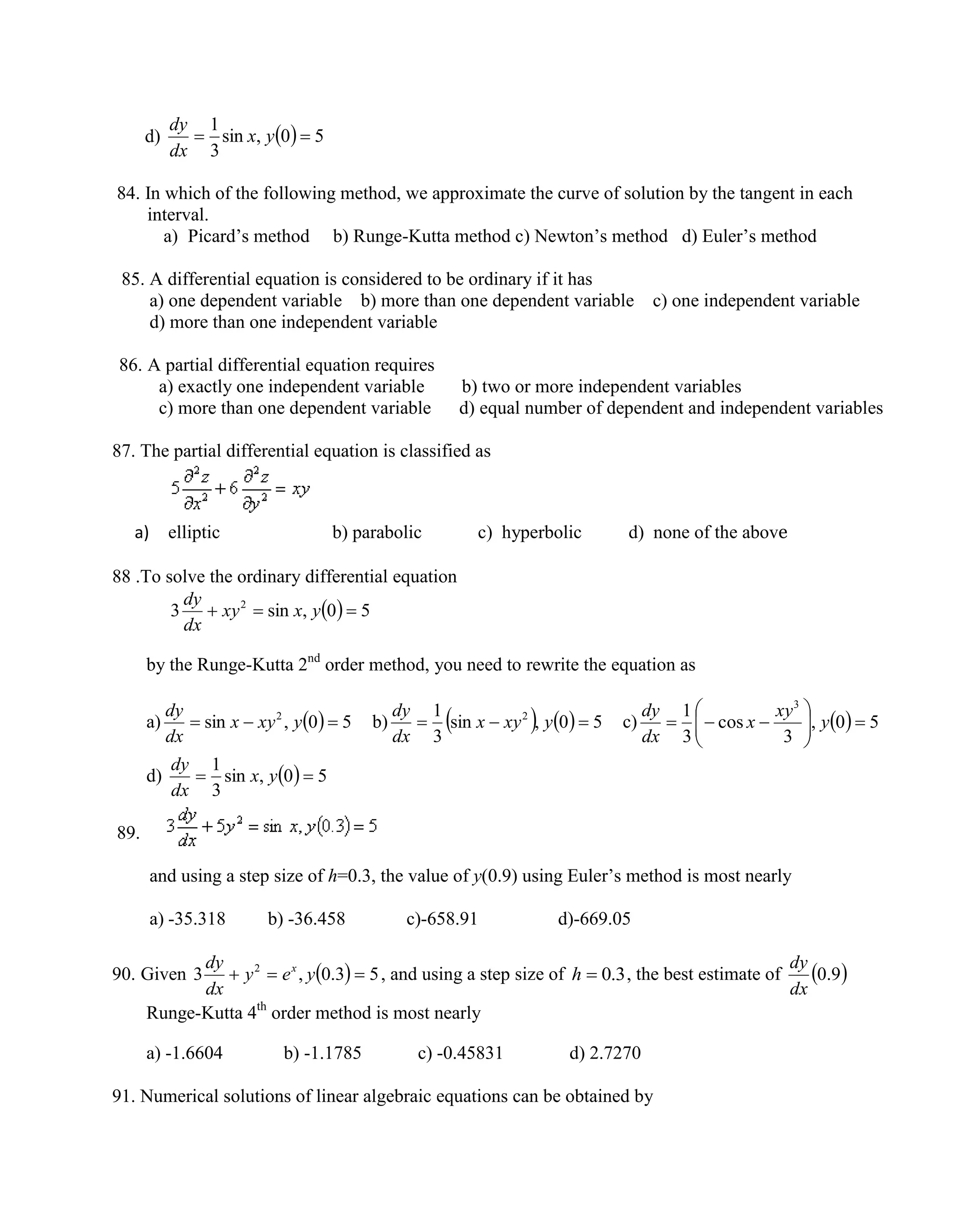 Multiple Choice Questions - Numerical Methods | PDF