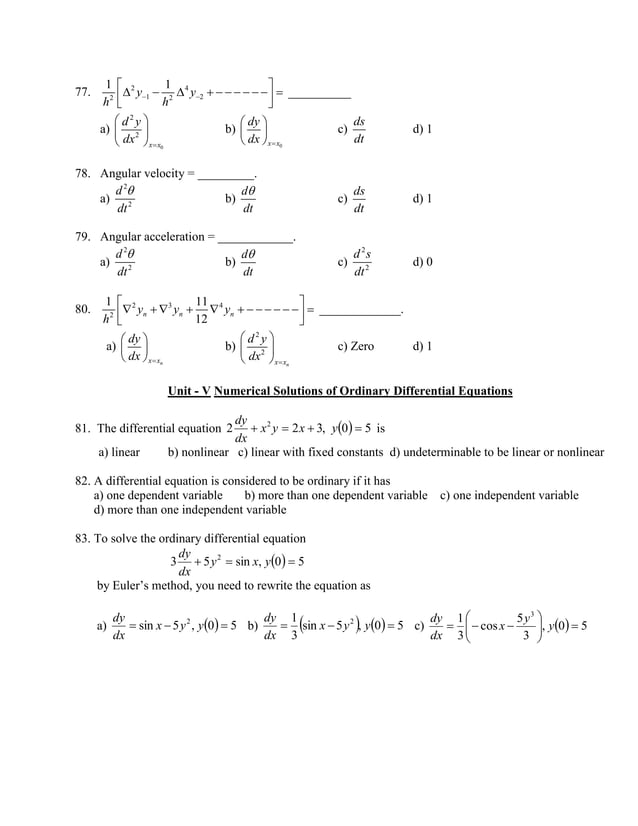 Multiple Choice Questions - Numerical Methods | PDF