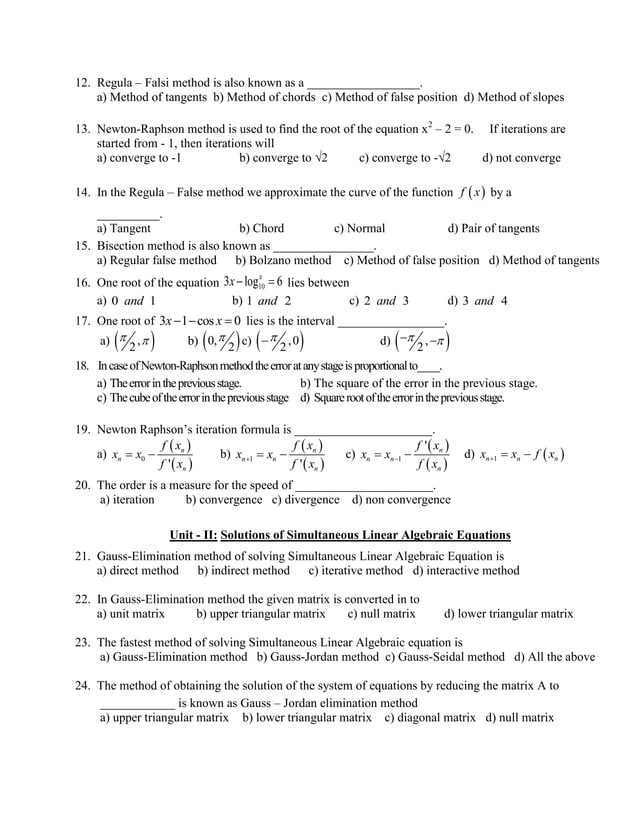 Multiple Choice Questions - Numerical Methods | PDF