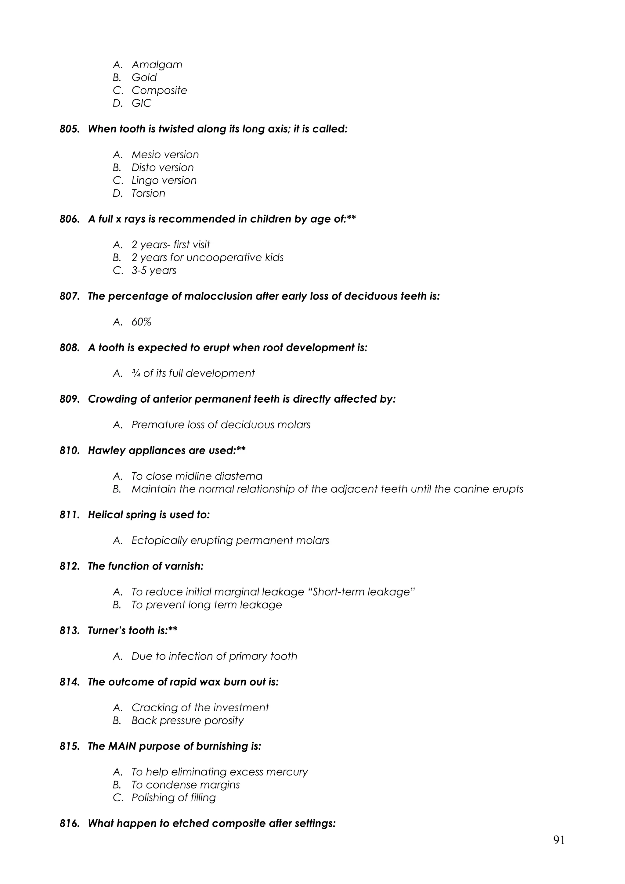 1100 MCQ in Dentistry with Answers | DOC