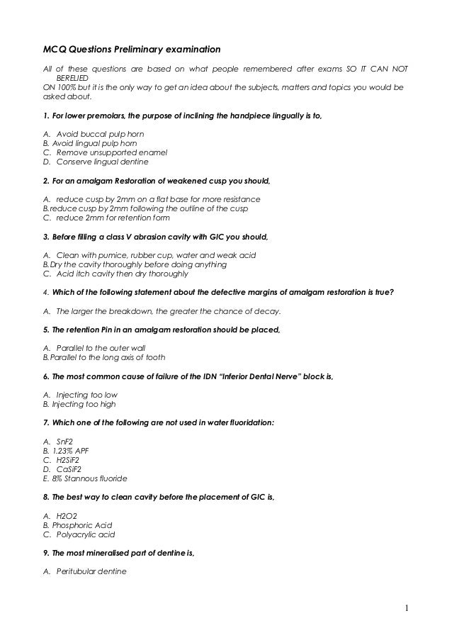 1100 MCQ In Dentistry With Answers 1100 MCQ In Dentistry With Answers