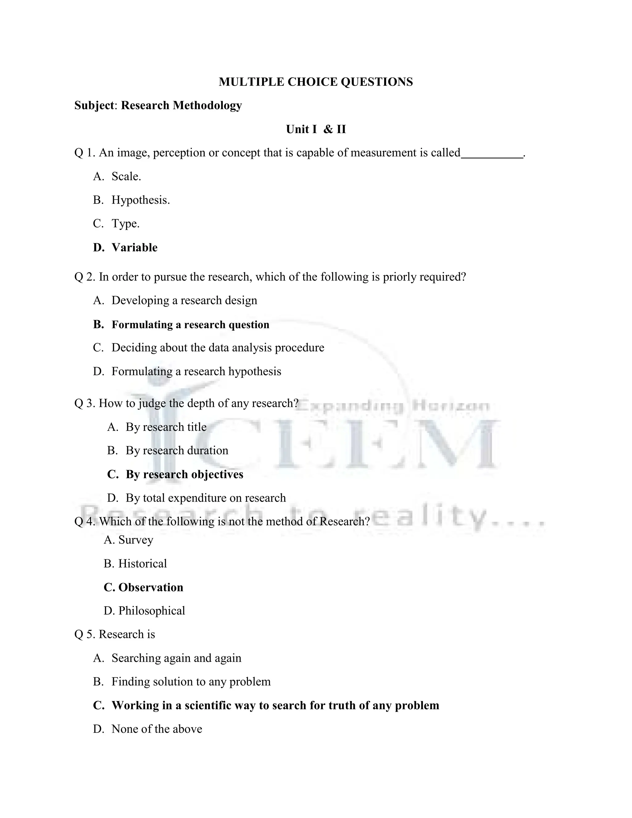 MCQ for Research and methodology mcqs with answersy | PDF | Educational ... MCQ for Research and methodology mcqs with answersy | PDF | Educational ...