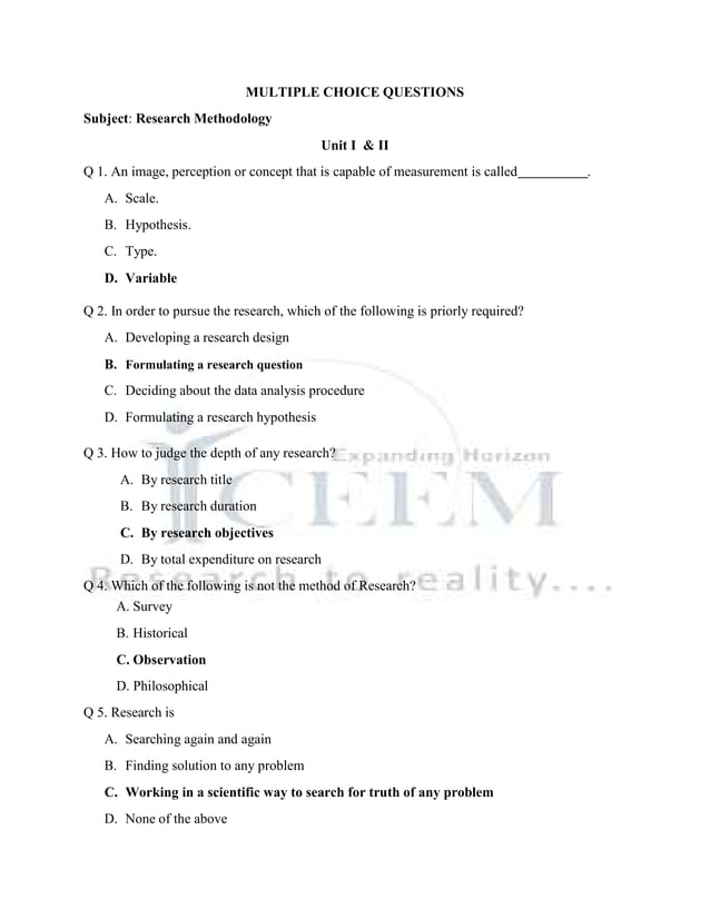 MCQ for Research and methodology mcqs with answersy | PDF | Educational Assessment | Education