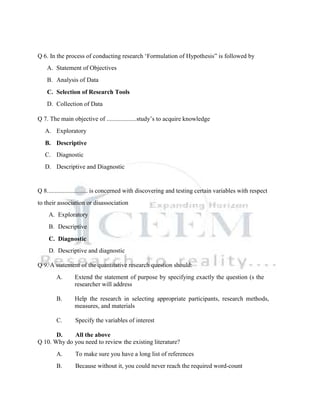 MCQ for Research and methodology mcqs with answersy | PDF