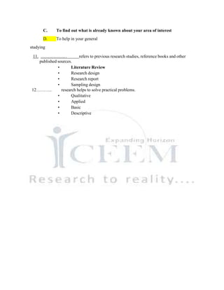 MCQ for Research and methodology mcqs with answersy | PDF