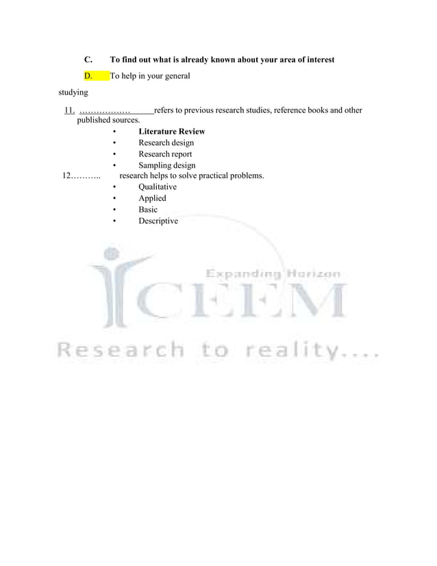 MCQ for Research and methodology mcqs with answersy | PDF | Educational ... MCQ for Research and methodology mcqs with answersy | PDF | Educational ...