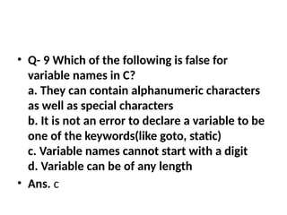 Multiple Choice Questions of Programming Using C.pptx