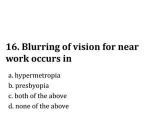 Ophthalmology and Optometry multiple Choice Questions.... Optometry ...